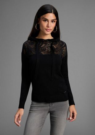 Laura Scott Kapuzenpullover kuscheliger Winterstrick mit femininem Spitzeneinsatz