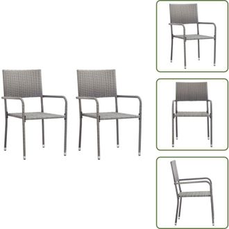 vidaXL The Living Store - Garten-Essst&uuml;hle 2 Stk. Stapelbar Grau Polyrattan - Gartenst&uuml;hle - Outdoor M&ouml;bel - Balkonm&ouml;bel - Terrassentisch - Gartenset