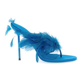 PARIS TEXAS Femme, Chaussures, Bleu, Taille: 39 EU Lidia Feather Thong Mule