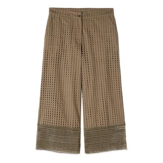 Oltre Gelochte Cropped-Hose - - Trousers - Damen - Gr&uuml;n - L