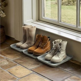 Navaris 3X Bac à Chaussures - Plateau Égouttoir Chaussure Botte 35 x 27 cm - Aussi pour Pot de Fleur ou Gamelle - Protection Pluie Neige Boue - Gris