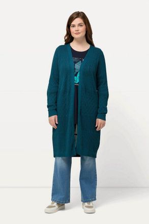 Ulla Popken Strickjacke Long-Strickjacke offene Form Ajour Biobaumwolle