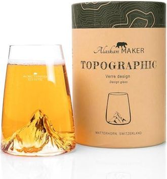 Alaskan Maker Verre long 450ml - Verre Borosilicate de qualit&eacute; sup&eacute;rieure souffl&eacute; artisanalement avec les montagnes en relief | Cocktail, bi&egrave;re ou soft TOPOGRAPHIC 