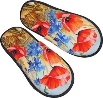 Generic Pantoufle Maison Bl&eacute; Pavot Bleuet, Fleur Aquarelle Hiver Pantoufles Doux Hiver Chaussures Chaudes Antid&eacute;rapantes Chaudes Pantoufles Pour Maison Chambr