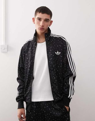 adidas Originals Firebird - Locker geschnittenes Trainingsoberteil in Schwarz mit Leopardenmuster