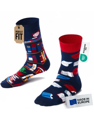 Many Mornings Bunte lustige Socken f&uuml;r Damen und Herren Gr&ouml;&szlig;e 43-46 B&uuml;cher-Motiv