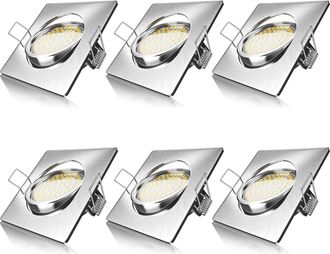 Brandson 6 x Set Ultra Flach LED Deckenspot eckig warmweiß schwenkbar - Einbauleuchte - Einbauspot Deckenstrahler - Slim Aluminium Druckgussrahmen Edelstahl Op