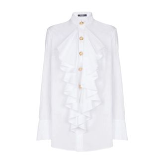 Balmain Ger&uuml;schtes Popelinehemd - - Blouses & Shirts - Damen - Wei&szlig; - XS
