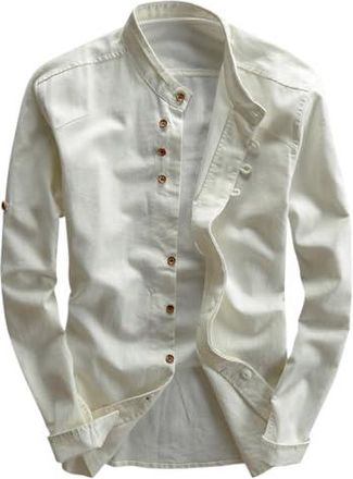 Minetom Chemise pour Hommes Décontractée À Manches Longues Chemises Boutonnées Couleur Unie Business Shirts De Plage A Blanc L