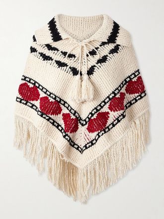 Alix of Bohemia Faune Poncho Aus Baumwolle In Jacquard-strick Mit Fransen - Wollwei&szlig;