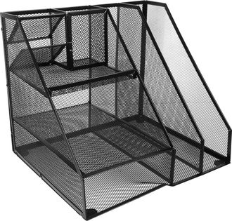DOITOOL Metall Mesh Aktenhalter mit F&auml;chern und Schwarzer Dokumenten Zeitschriftenhalter f&uuml;r B&uuml;ro Schreibtisch Vielseitiger Organizer mit Gro&szlig;er Aufbewahrungs