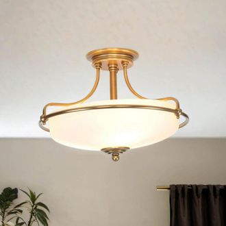Licht-Erlebnisse Plafonnier Cr&egrave;me Laiton E27 Verre M&eacute;tal Art Nouveau Plafonnier Salon Salle &agrave; manger