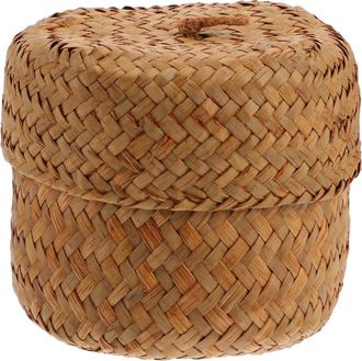 Angoily Handgefertigter Mini Seegras Blumenkorb Mit Deckel Kleiner Aufbewahrungskorb F&uuml;r Geschenke Und Kleinigkeiten Dekorativ F&uuml;r Zuhause K&uuml;che Und Party 4.7