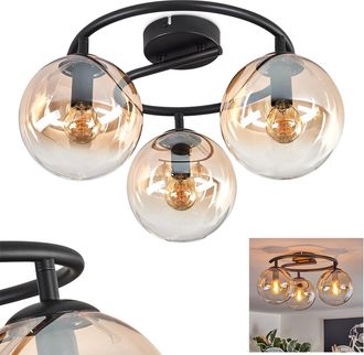 HOFSTEIN Deckenleuchte Gastor, Deckenlampe aus Metall/Glas in Schwarz/Bernsteinfarben/Klar, Leuchte im modernen Retro/Vintage-Design mit Schirmen aus Glas (&Oslash; 1