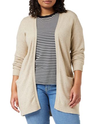Vila CLOTHES Damen VIRIL L/S OPEN KNIT CARDIGAN-NOOS Strickjacke,, per pack Beige (Natural Melange Natural Melange), 42 (Herstellergröße: XL)