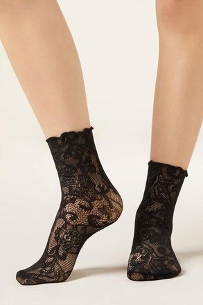 Calzedonia Spitzensocken Mit Blumen Schwarz