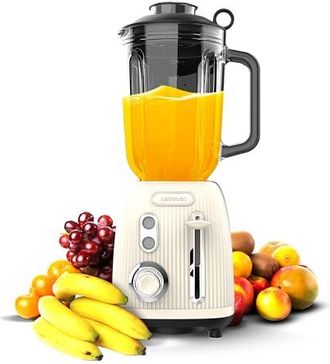 Cecotec Standmixer Retro Power Black Titanium RetroBeige. 1200W Maximale Leistung, 2 Geschwindigkeiten, 4-bl&auml;ttrige Klinge mit schwarzem Titanbeschichtung und