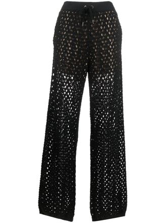Brunello Cucinelli pantalon en maille ajour&eacute;e &agrave; coupe ample - Noir