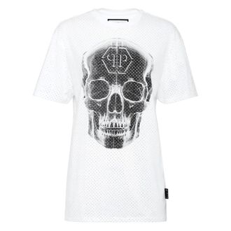 Philipp Plein Femme, Tops, Blanc, Taille: 36 FR T-Shirt Skull strass