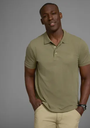 Man's World Poloshirt MANS WORLD, Herren, Gr. 60/62 (XXL), gr&uuml;n (khaki), Piqu&eacute;, Obermaterial: 100% Baumwolle, unifarben, Basic, regular fit, Rundhals, Flachstrick