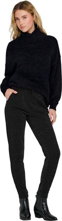 Only Damen Onlpoptrash-alya Easy Glit Pant PNT Hose, Black/Detail:Silver Lurex, L / 32L