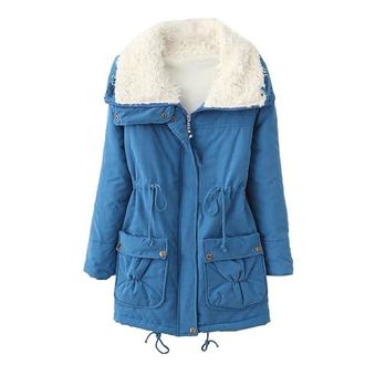 Generic Manteau Femme Bouclette Manteau Laine Femme D Hiver En Coton Et D Agneau Couleur Unie De Grande Taille Long Long Hiver Blue M
