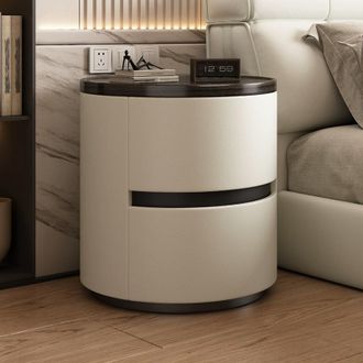 Generic Nachttisch Aus Massivem Holz, Runder Nachttisch Mit Schubladen Und Holztablett-Arbeitsplatte for B&uuml;Cher, Schreibtischlampe, Wecker