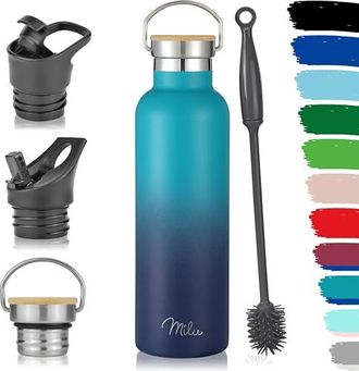 Milu Bouteille en acier inoxydable 350ml, 500ml, 750ml, 1l (+3 couvercles) - Bouteille thermo avec paille, bouteille deau, pour boissons chaudes, froides e