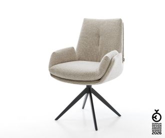 DELIFE Drehstuhl Clea-Flex Webstoff Soft Beige Kreuzgestell breit Schwarz 360&deg; drehbar Wippfunktion, Esszimmerst&uuml;hle