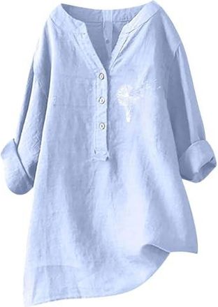 Generic Chemise Femmes Coton Et Lin Grande Taille Casual Chemises &Eacute;t&eacute; &Agrave; Manches Longues Col V Baggy Hauts L&eacute;ger Confortable Tunic Mode Coton Et Lin Chic Et El