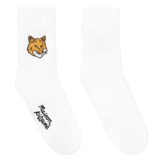 Maison Kitsun&eacute; Homme, Sous-v&ecirc;tements, Blanc, Taille: M Chaussettes en Coton Logo Intarsia Avant