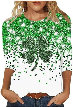 Generico T-shirt pour la journ&eacute;e de la femme, chemise &agrave; manches 3/4 avec imprim&eacute;, hauts de printemps, chemisier &agrave; col rond, grande taille, chemise asym&eacute;trique 