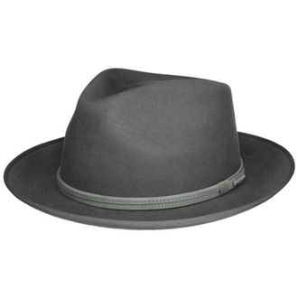Stetson Chapeau en Laine Carbury Fedora Homme - Made in The EU Outdoor de Feutre Pluie avec Bandeau Cuir Automne-Hiver Hiver - L (58-59 cm) Gris Fonce