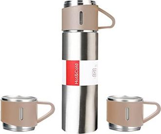 Generic Bouteille isotherme de 500 l avec 2 tasses suppl&eacute;mentaires en acier inoxydable - Anti-fuite - Pour boissons chaudes et froides