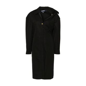 Jacquemus Femme, Robes, Noir, Taille: 36 FR Robe Noire en Popeline à Col Asymétrique
