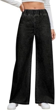 TOMWELL Jean Femme Taille Haute Large Baggy Taille Elastique Denim Pantalon Classique D&eacute;contract&eacute; Jogging A Noir XXL