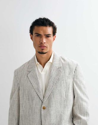 Asos blazer oversize &agrave; rayures &eacute;cru-Blanc