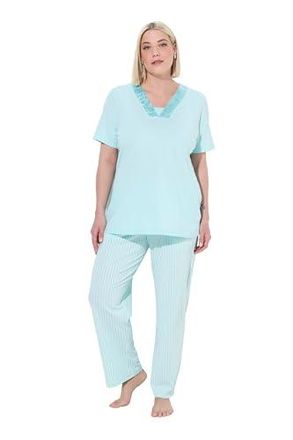 Ulla Popken Pyjama Grande Taille pour Femme, Grandes Tailles, d&eacute;tails en Satin, Taille matinale, Vert Menthe Clair, 48-50 Grande Taille