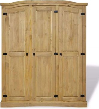 tidyard Garderobenschrank Dielenschrank Kleiderschrank mit 3 T&uuml;ren, im Mexiko-Stil, aus Kiefernholz, 151,6 x 52 x 170 cm (L x B x H), Braun