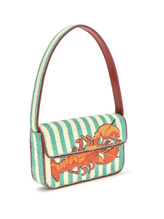 Staud Womens Tommy Beaded Shoulder Bag Summer Lobster Rayon