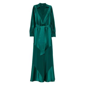 Kiton Femme, Robes, Vert, Taille: 36 FR Tie-Waist Collared Maxi Dress