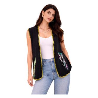 Akep Femme, Vestes, Noir, Taille: 38 FR Cardigan Sans Manches