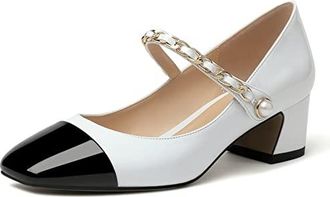 elashe Femme Escarpins Talon Bloc Bout Carré Pumps Petit Talon Mary Jane Chic Chaussure Noir EU45