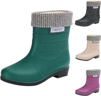Generic Bottes de pluie en peluche pour femme, bottes mi-mollet dhiver chaudes et confortables &agrave; enfiler pour femme, bottes de pluie imperm&eacute;ables antid&eacute;rapant