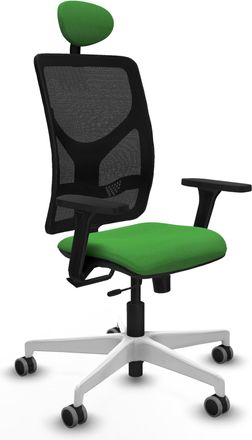 Piqueras y Crespo B&uuml;rostuhl mit 3D-Armen, h&ouml;henverstellbarer Lendenwirbelst&uuml;tze und festem Kopfteil, ausgestattet mit Syncro/Traslack und Schneideschaum. Schwarz/Gr&uuml;n