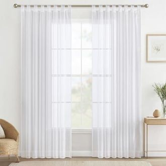 Miulee Rideaux Voilages Panneaux Voile De Fen&ecirc;tre Transparents D&eacute;coration Chambre Salon Lisse &Eacute;l&eacute;gant Rideau Lot de 2 Couleur Pure 140x260cm Blanc
