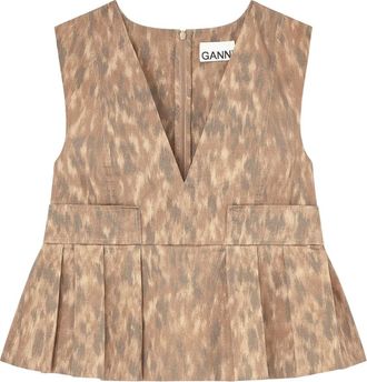 Ganni Femme, Tops, Brun, Taille: 42 FR Top P&eacute;plum Imprim&eacute; en Coton