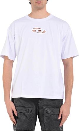 Diesel Homme, Tops, Blanc, Taille: S T-shirt en coton avec d&eacute;tail d&eacute;coup&eacute;
