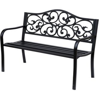 OUTSUNNY Banc 3 places de jardin terrasse style cosy chic 127L x 60l x 89H cm m&eacute;tal &eacute;poxy anticorrosion noir