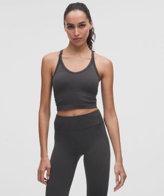 lululemon Get Low Trainings-Tanktop mit &uuml;berkreuzten Tr&auml;gern Leichter Halt f&uuml;r B/C-Cups f&uuml;r Frauen - Gr&ouml;&szlig;e 2XS in Black/Graphite Grey